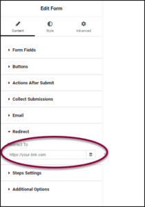 Redirect visitors after they submit a form | Elementor