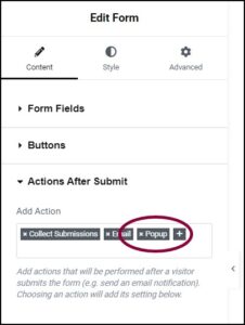 Open a popup when a user submits a form | Elementor
