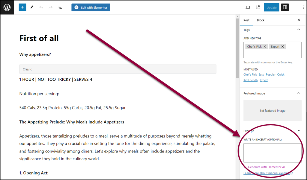 Generate page and post excerpts with AI | Elementor