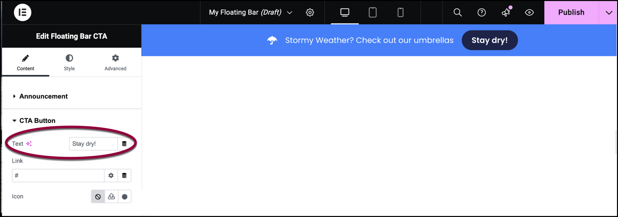 Add a Floating Bar to your site | Elementor