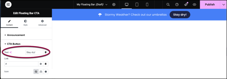 Add a Floating Bar to your site | Elementor