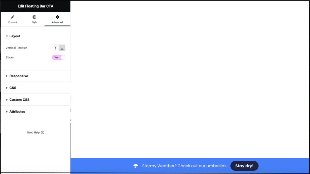 Add a Floating Bar to your site | Elementor