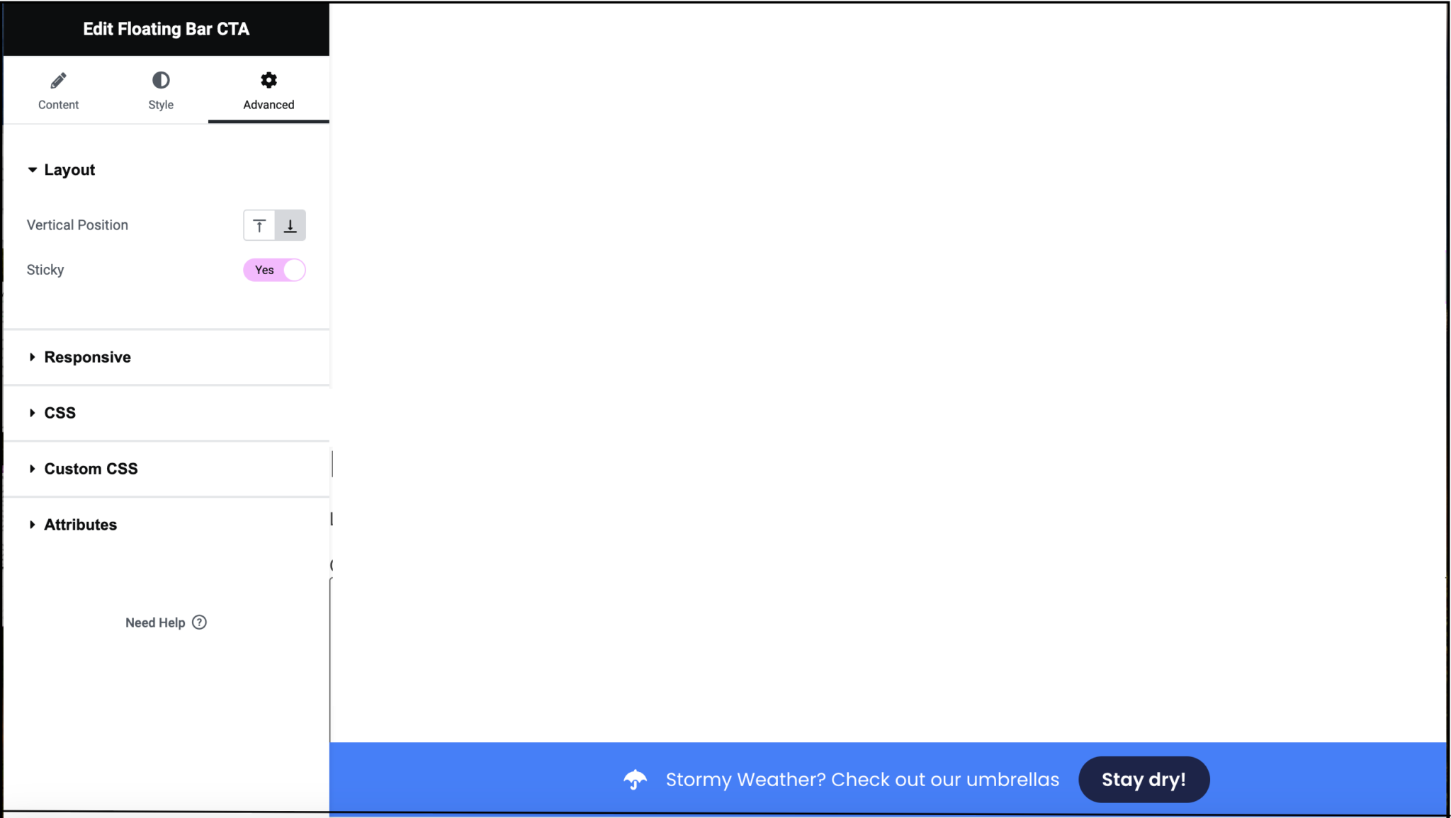 Add a Floating Bar to your site | Elementor