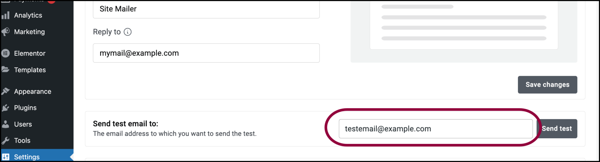 Send a test email | Elementor