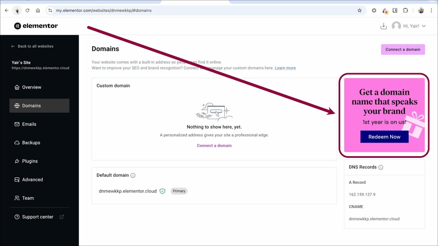 Get A Free Custom Domain Name With Elementor Host Elementor