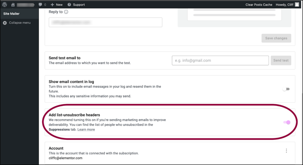 Use List - unsubscribe headers | Elementor