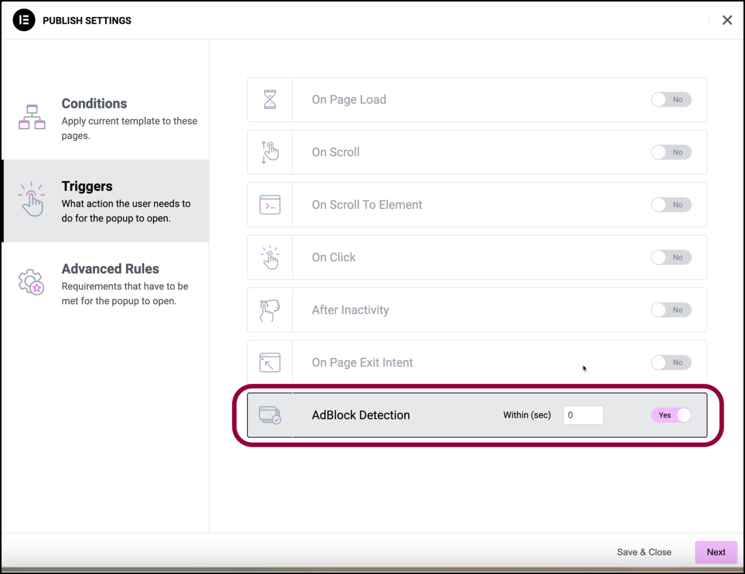 Ad blocker detection | Elementor