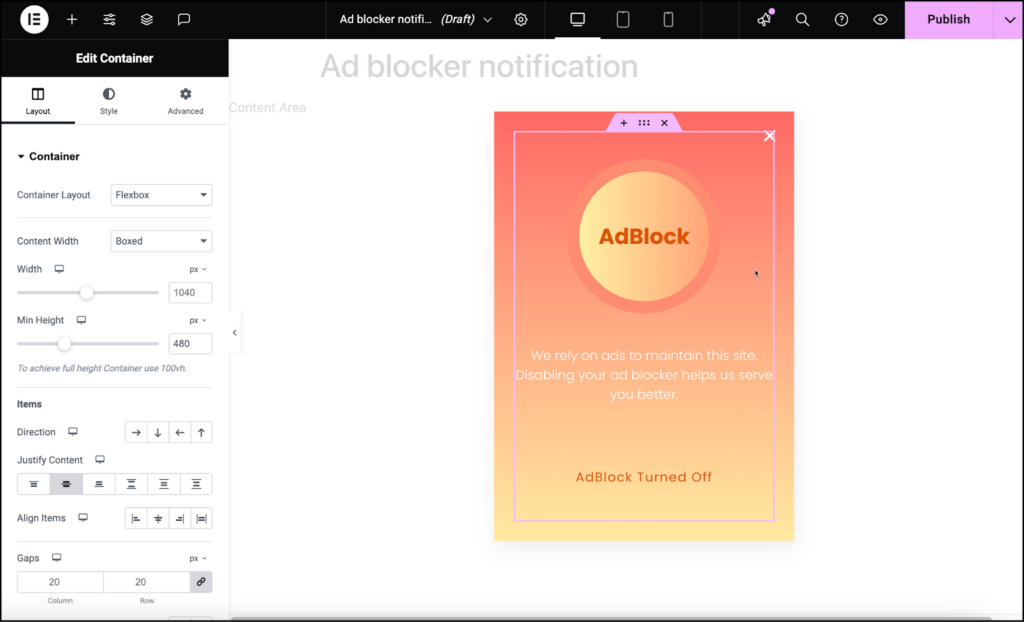 Ad blocker detection | Elementor
