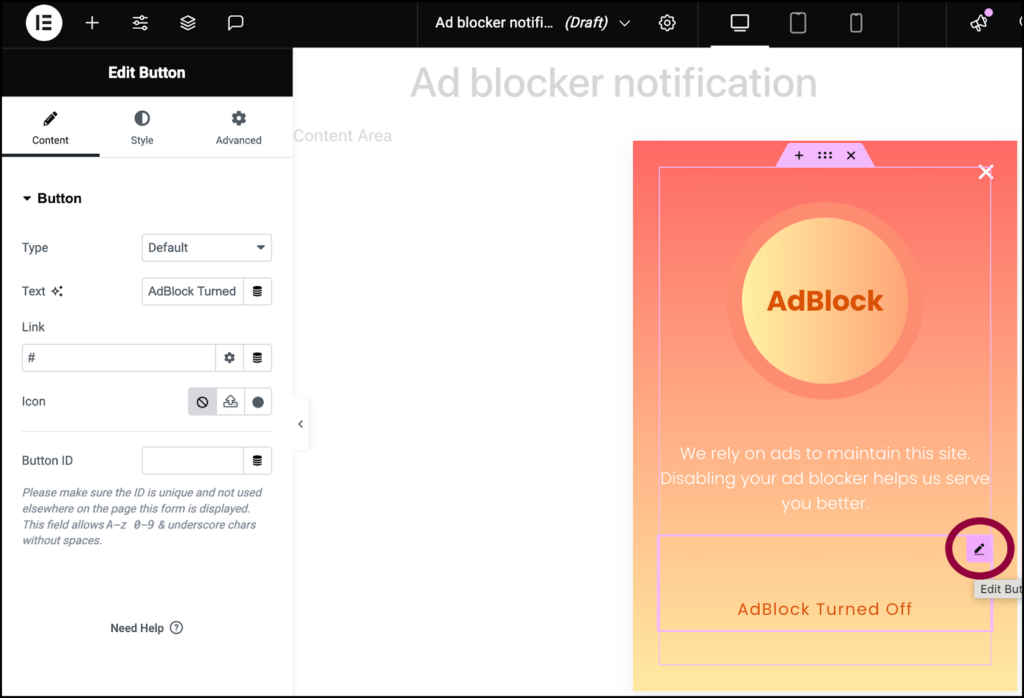 Ad blocker detection | Elementor