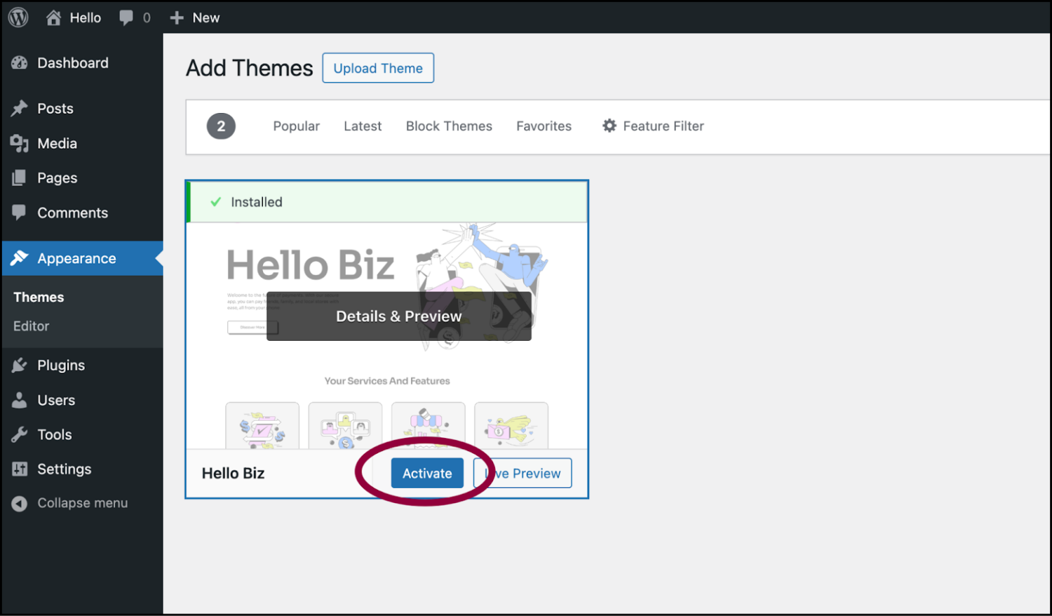 Install and activate Hello Biz and Hello Plus | Elementor