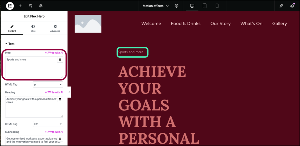 Flex Hero widget | Elementor