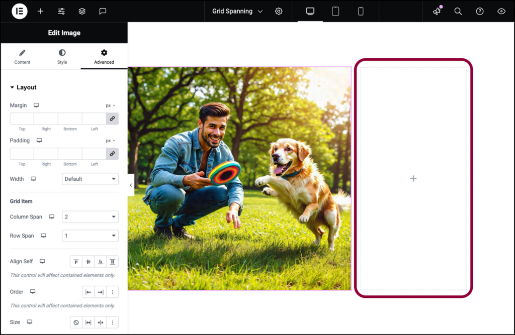 Span content over multiple cells in a grid layout | Elementor