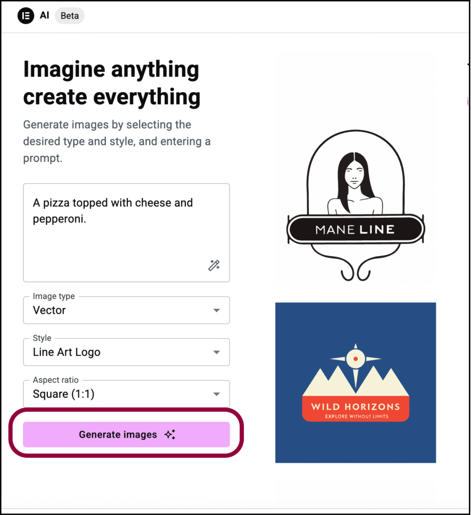 Create a logo with Elementor AI | Elementor