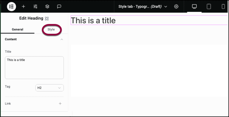 Style tab Typography | Elementor