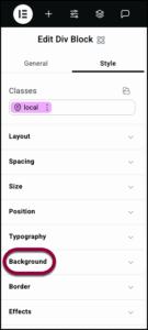 Style tab - Background | Elementor