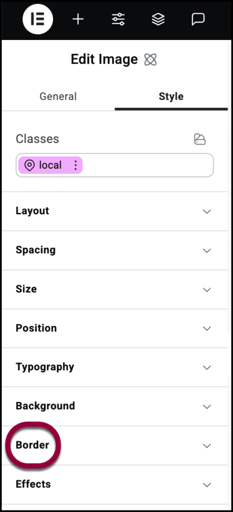 Style tab- Border | Elementor