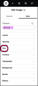 Style tab - Size | Elementor