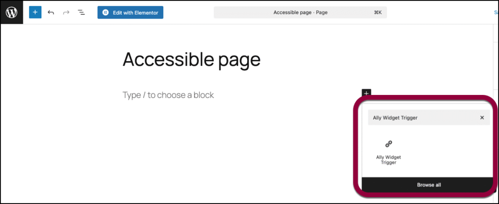 Trigger Ally from a webpage | Elementor