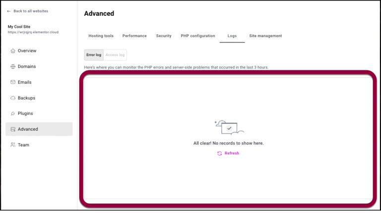 Access your error logs | Elementor