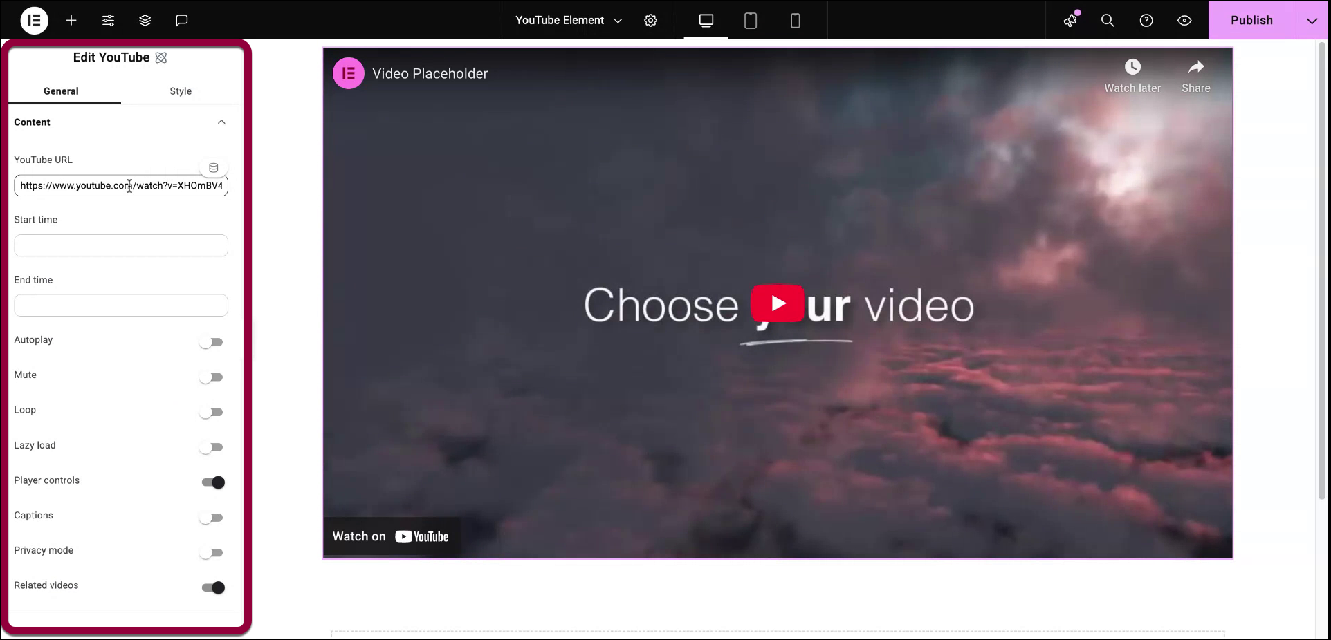 YouTube element | Elementor