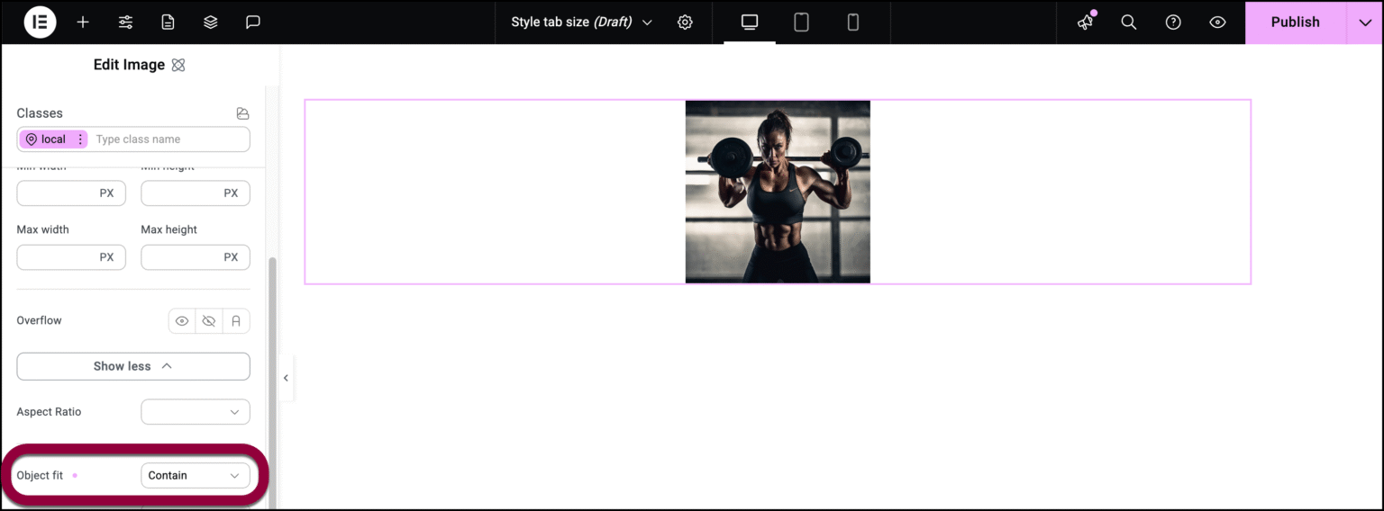 Style tab - Size | Elementor