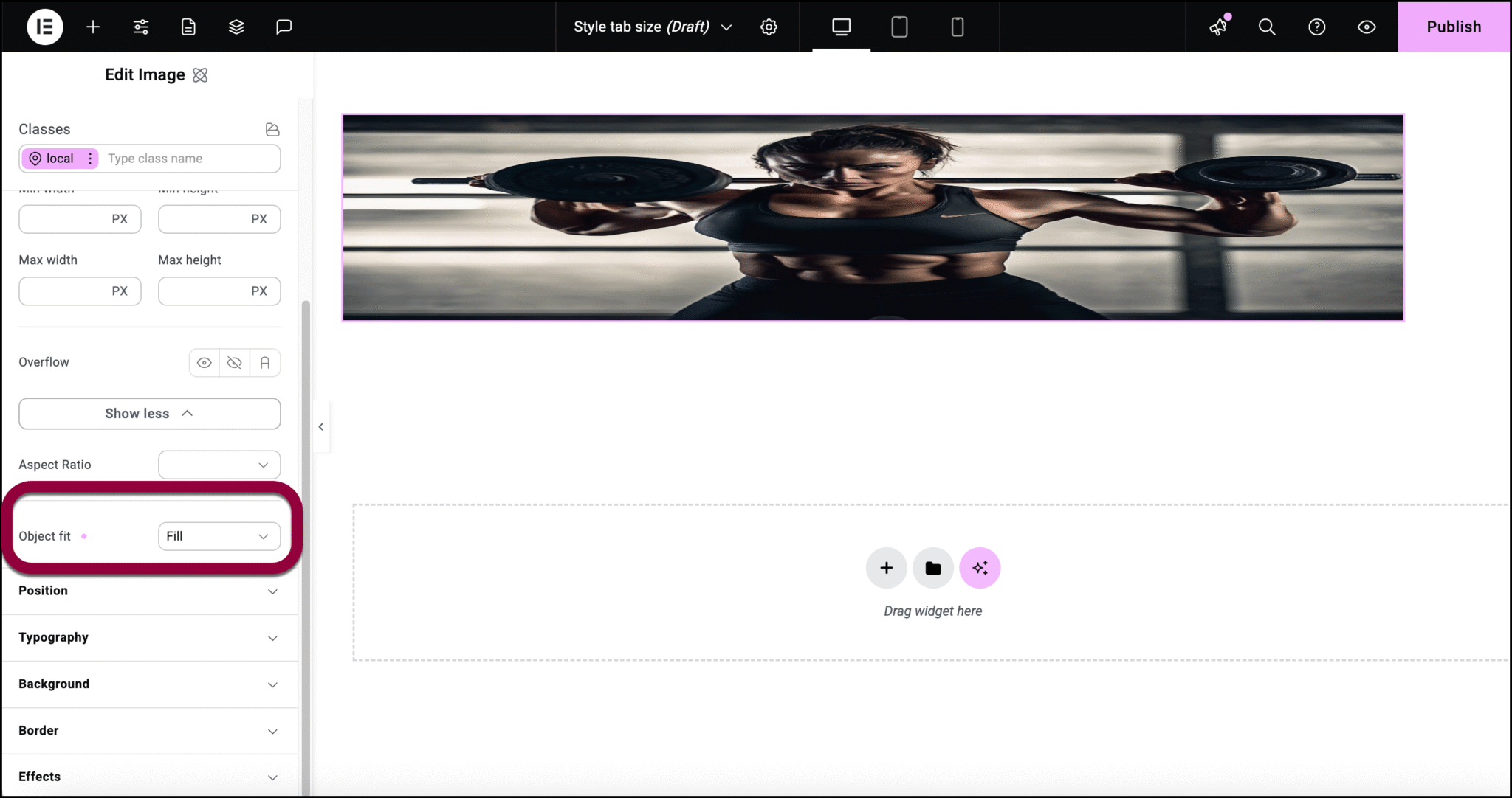 Style tab - Size | Elementor
