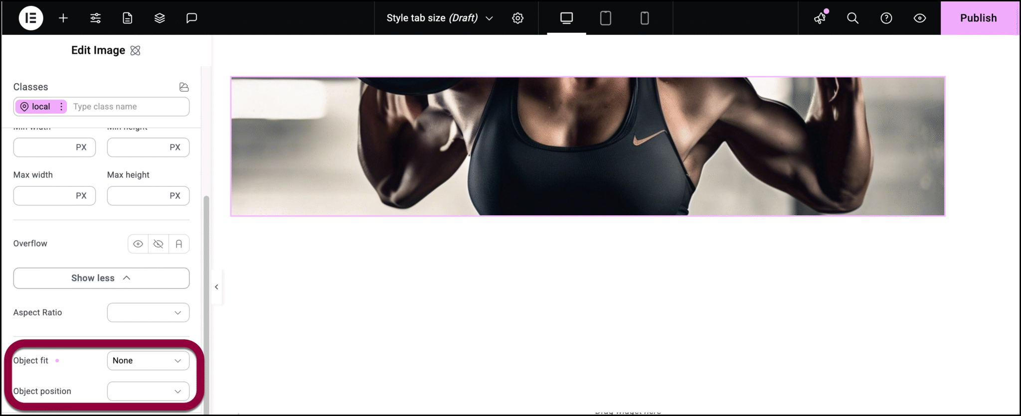 Style tab - Size | Elementor
