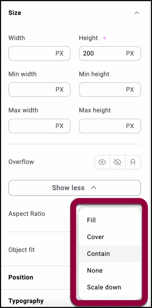 Style tab - Size | Elementor