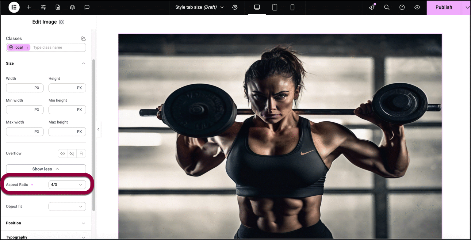 Style tab - Size | Elementor