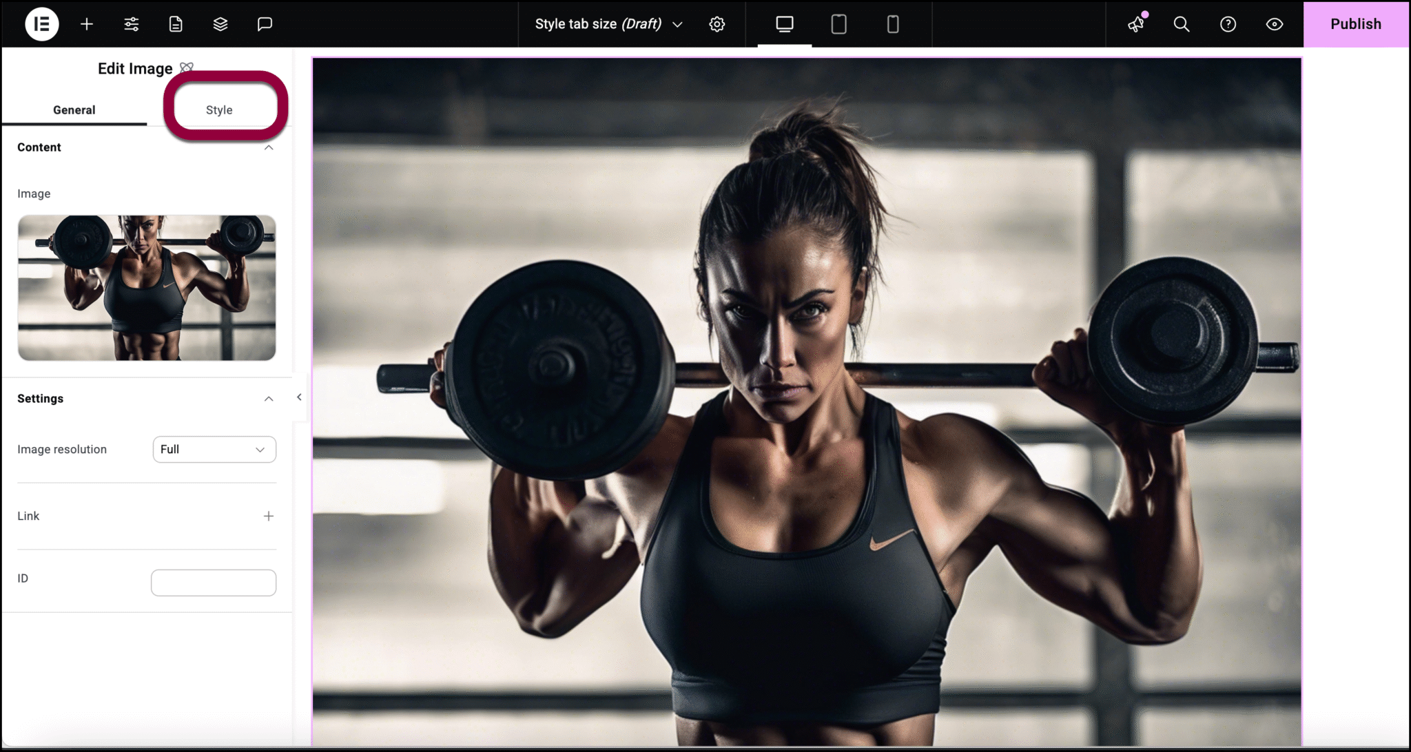 Style tab - Size | Elementor