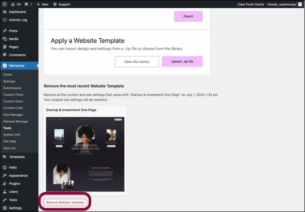 Remove a Kit | Elementor