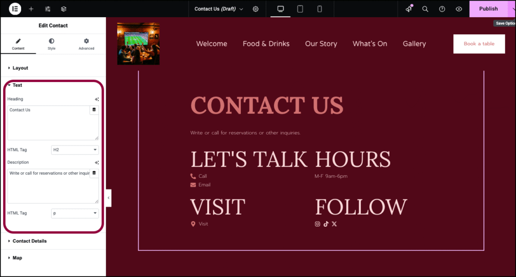 Contact widget | Elementor