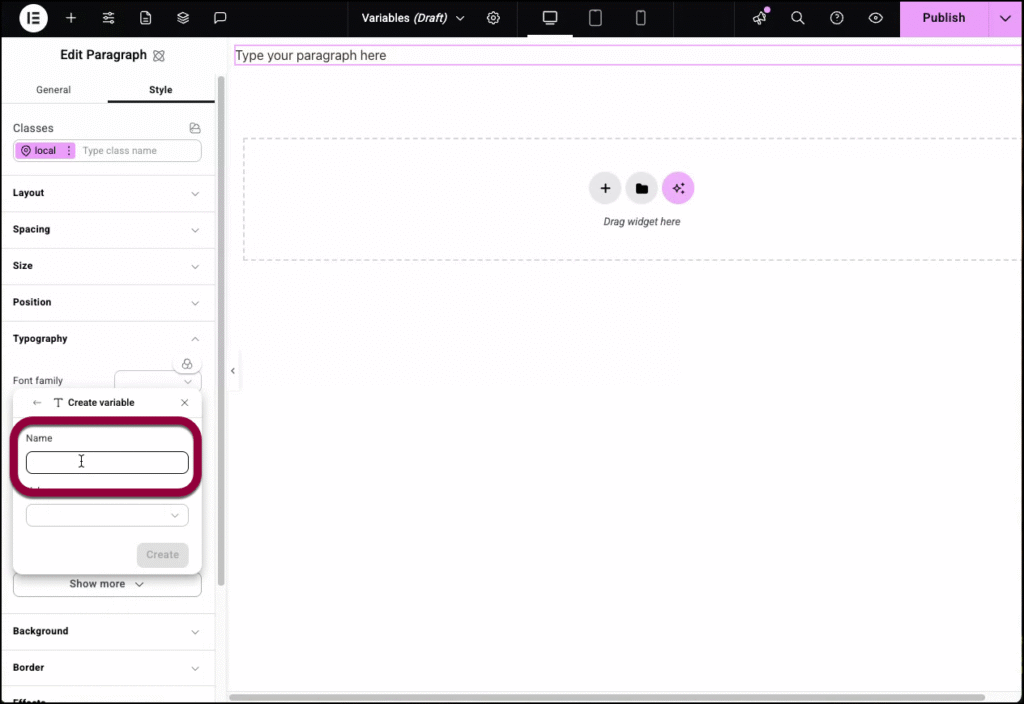 Variables | Elementor