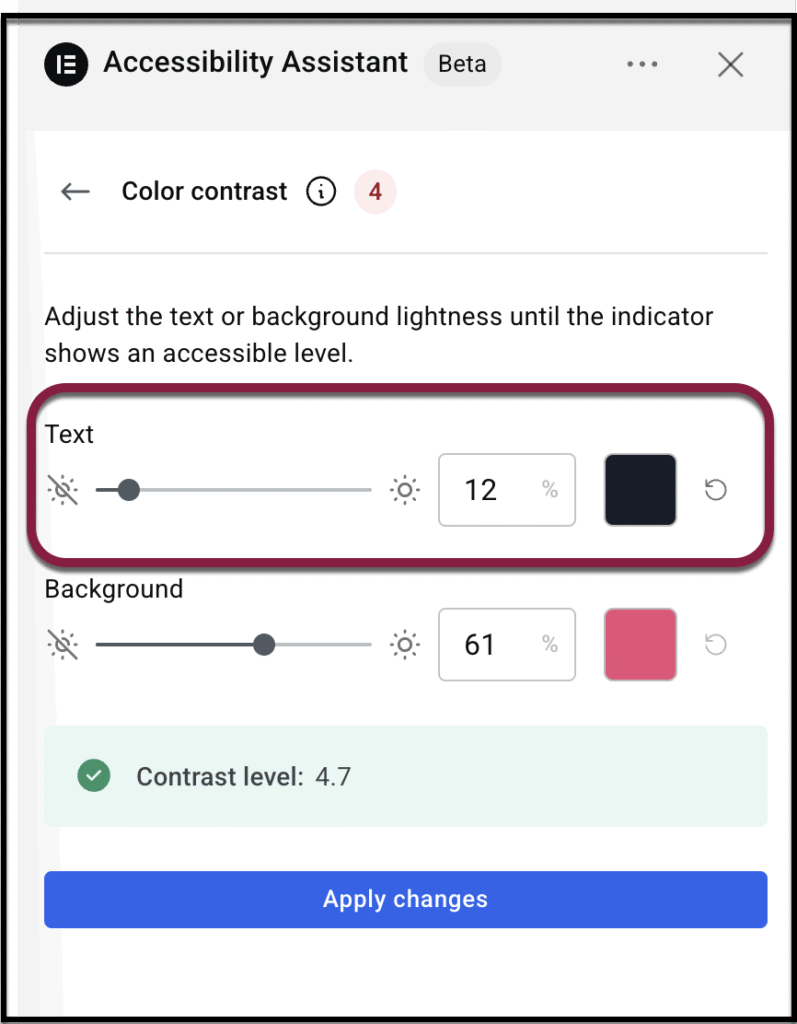 Fixing color contrast issues with Ally Assistant | Elementor