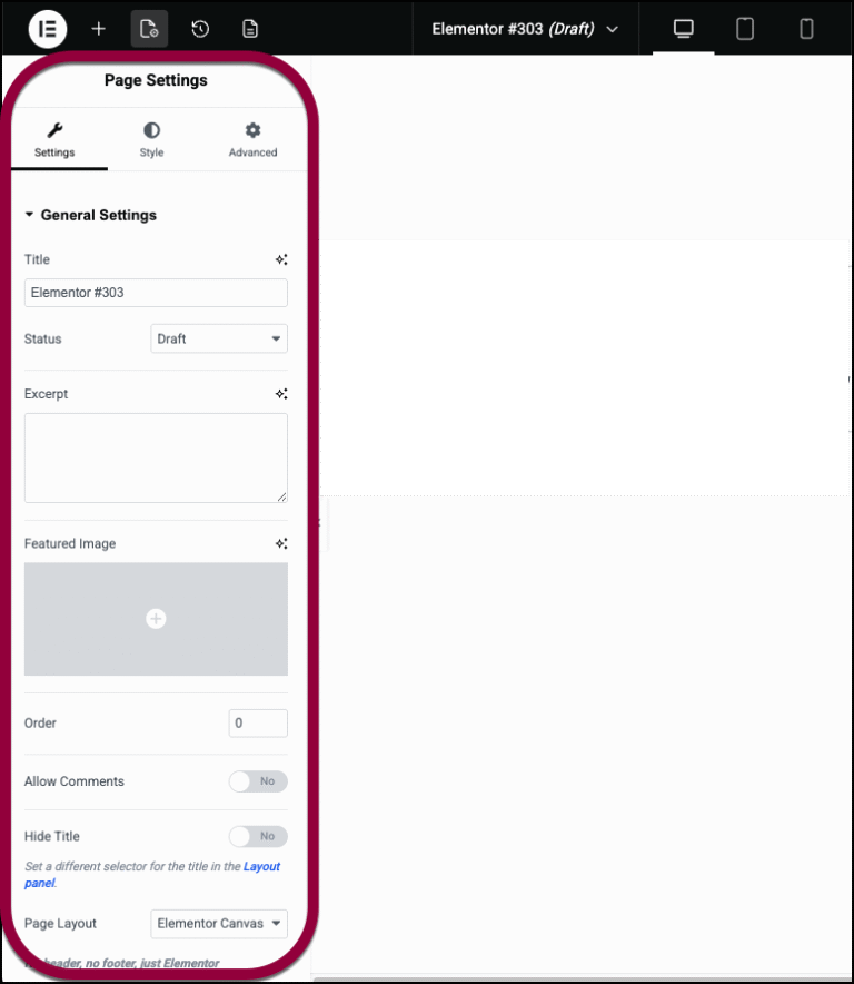 Configure page settings | Elementor