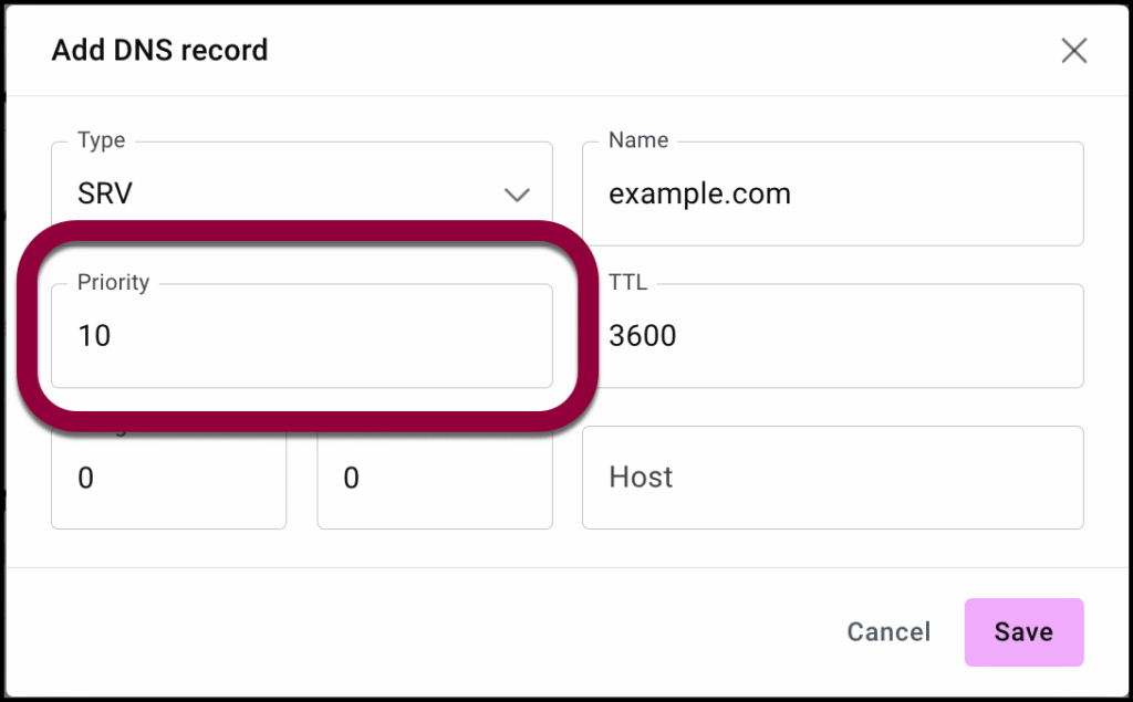 Add an SRV record | Elementor