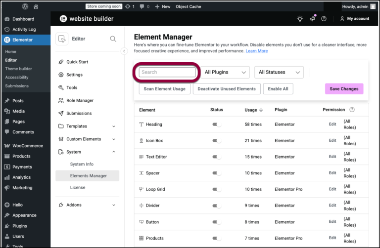 Element Manager | Elementor