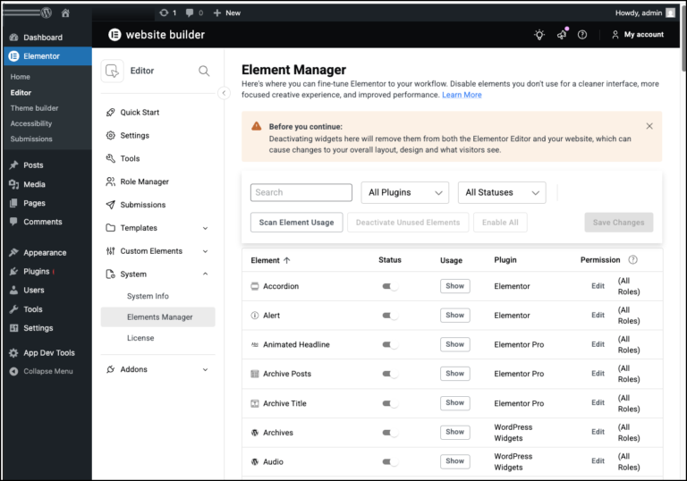 Element Manager | Elementor