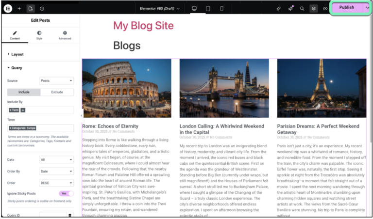 Create a blog website | Elementor